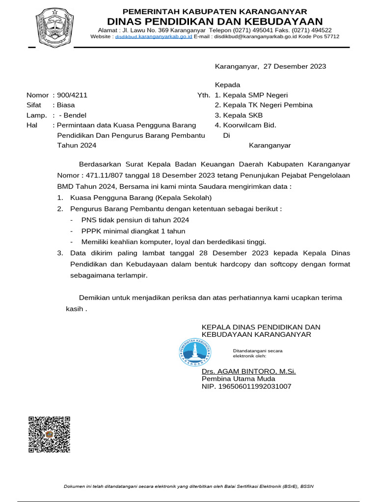 SDN 02 Harjosari - Permintaan KPB Dan PBP 2024 | PDF