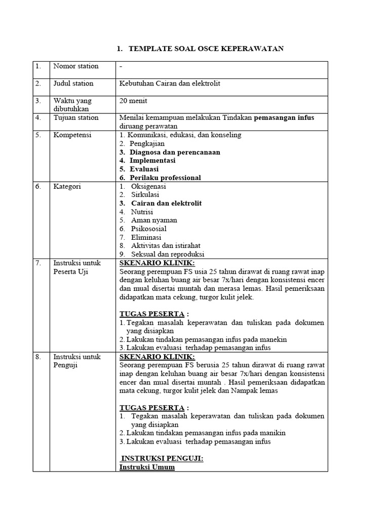 Template Soal Osce Keperawatan 1 New Pdf