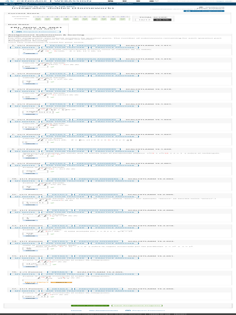 Integrales Dobles - C Lculo III, Section 2, Fall 2021 - WebAssign | PDF