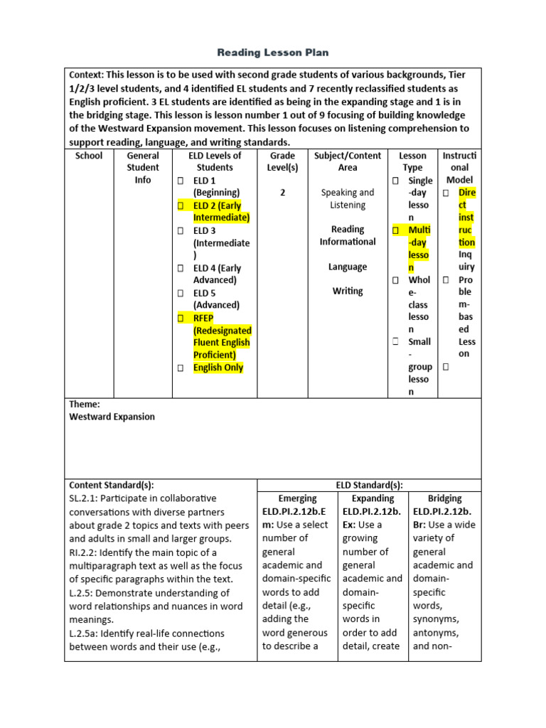 Godette Week 8 Reading Lesson Plan Final | PDF | Reading Comprehension ...