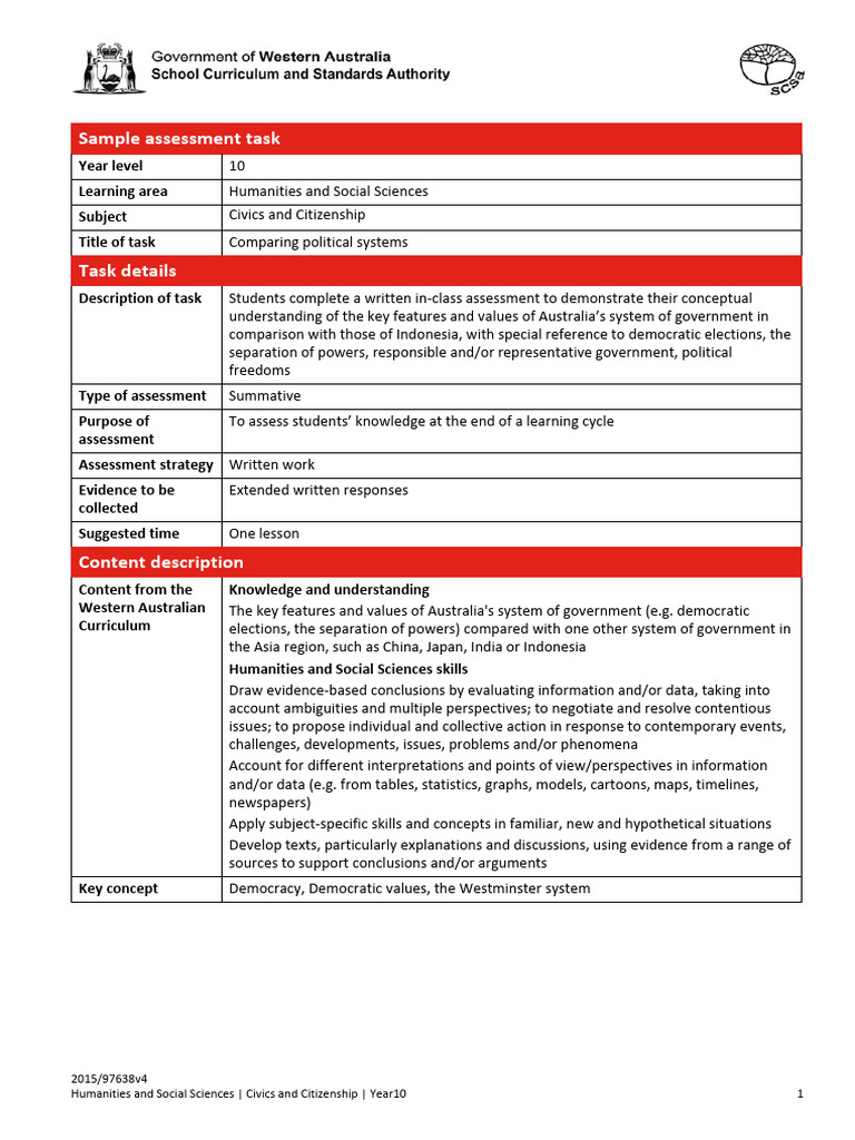 HASS-Civics-and-Citizenship-Year-10-Assessment-activity-1 | PDF | Educational Assessment ...