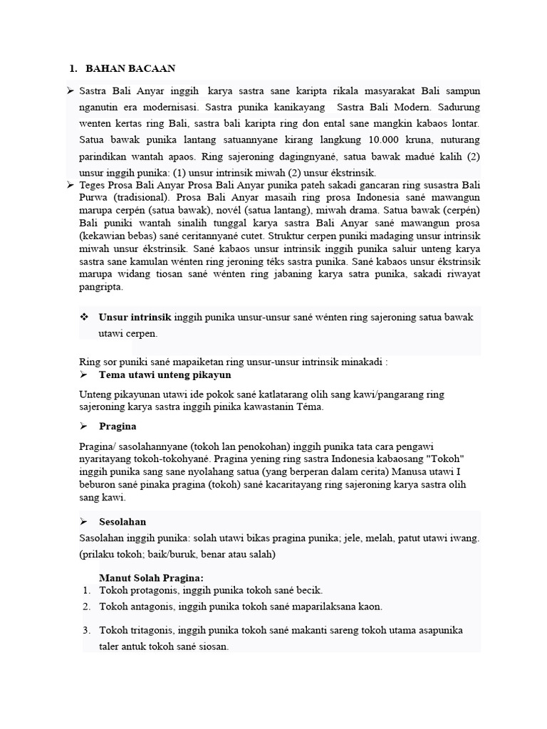 Materi Cerpen Bali Anyar | PDF