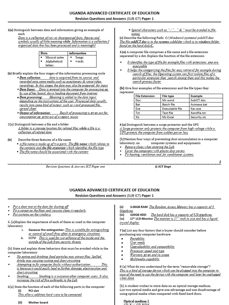 A'LEVEL ICT REVISION QUESTIONS AND ANSWERS | PDF | Computer Network | World Wide Web