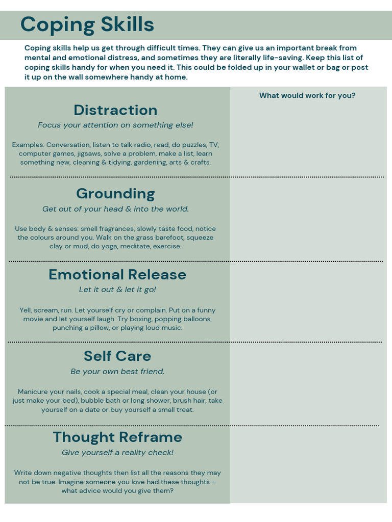 Coping Skills Worksheet | PDF | Thought | Cognitive Science