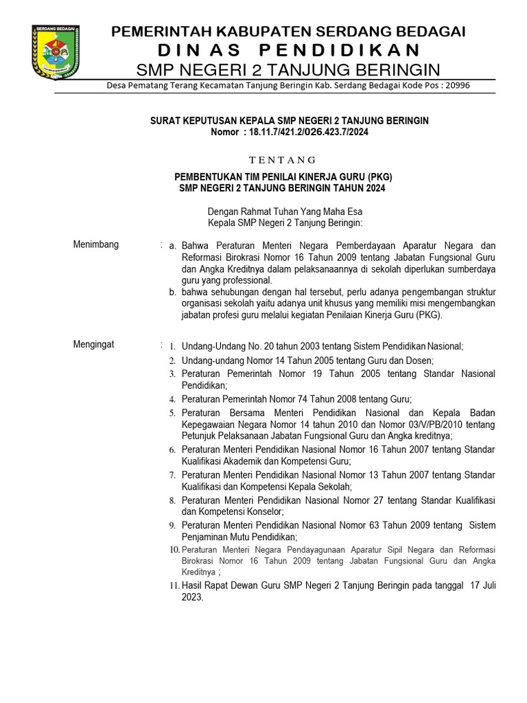 SK Tim PKG Tahun 2024 | PDF