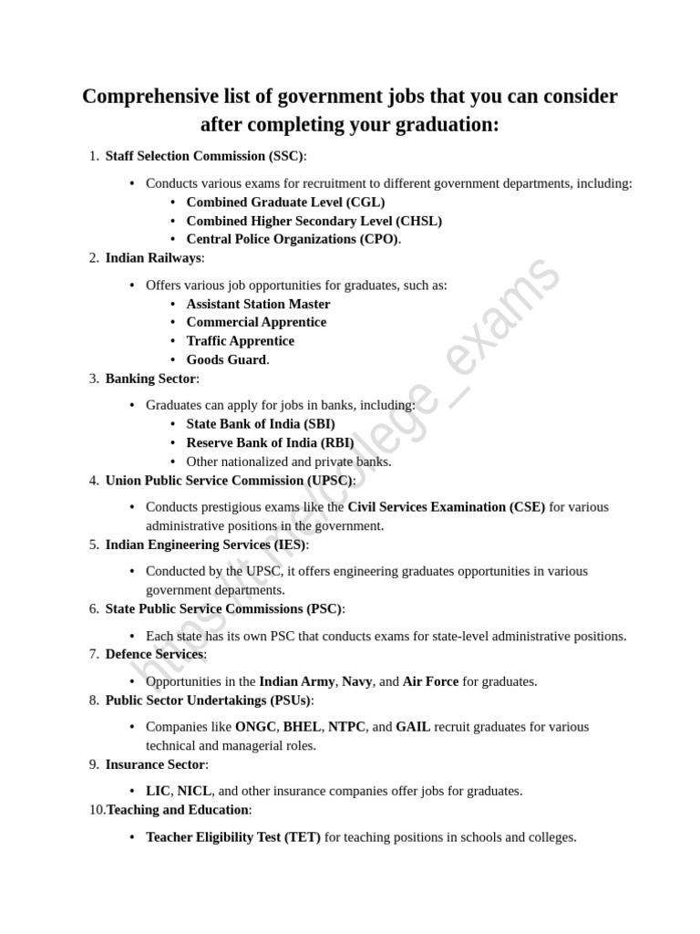 Government Jobs After Graduation | PDF