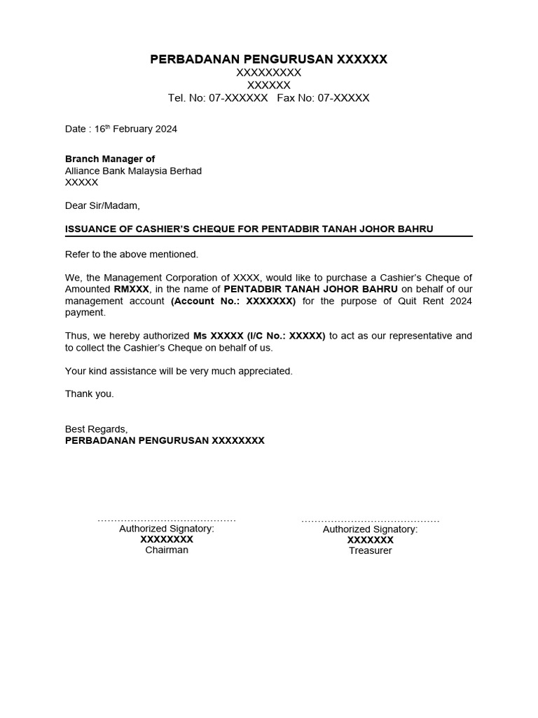 Letter To Request Bank Cheque | PDF