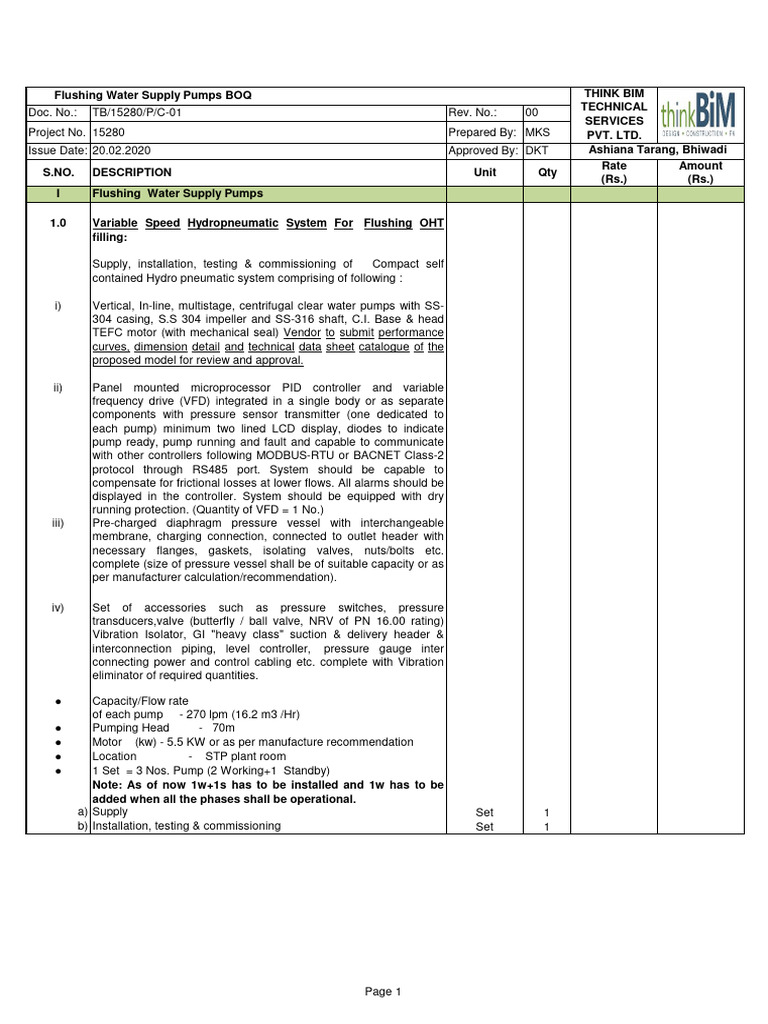 Flushing Pump BOQ 20.02.2020 | PDF | Pump | Valve