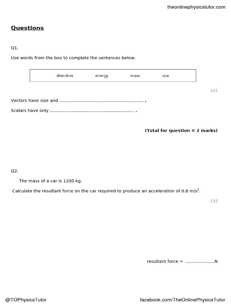 Edexcel 9 1 Foundation Forces QP | PDF | Force | Acceleration