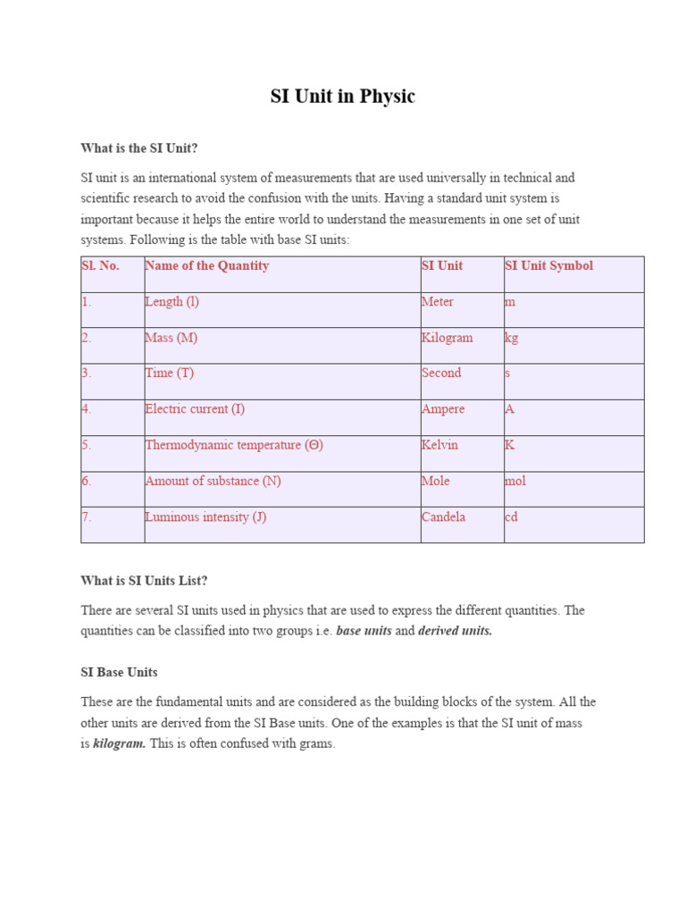 Unit and Measurement | PDF | International System Of Units | Mole (Unit)