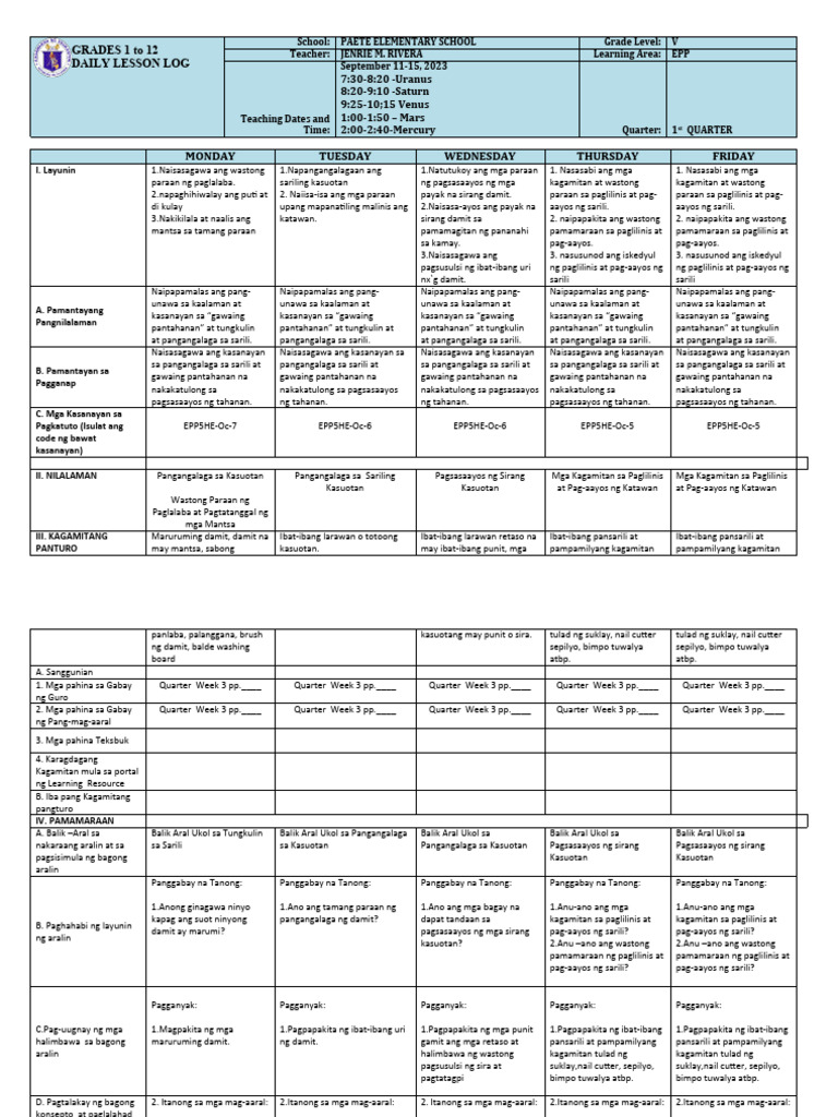 DLL - Epp 5 - Q1 - W3 He | PDF