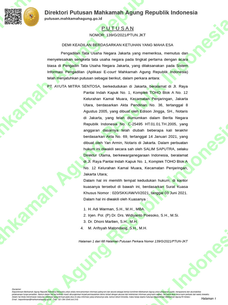 Putusan 139 G 2021 Ptun - JKT 20240314092330 | PDF