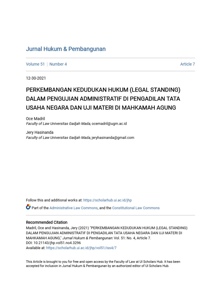 Perkembangan Kedudukan Hukum (Legal Standing) Dalam Pengujian ...