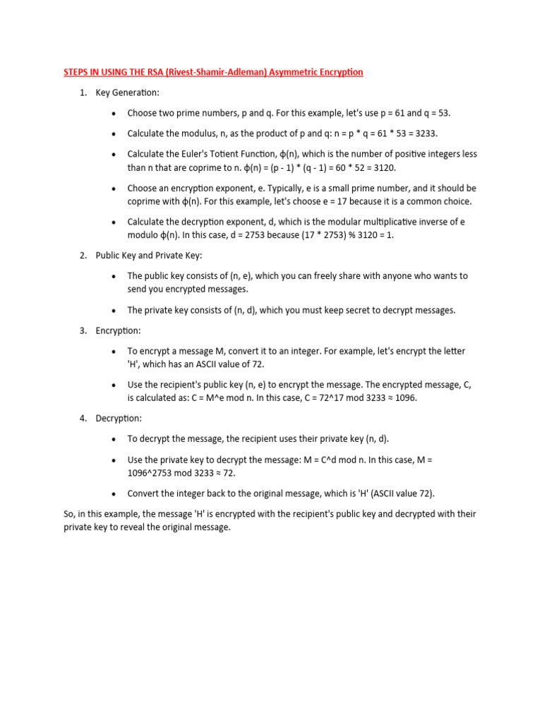 STEPS-IN-USING-THE-RSA | PDF | Key (Cryptography) | Public Key Cryptography