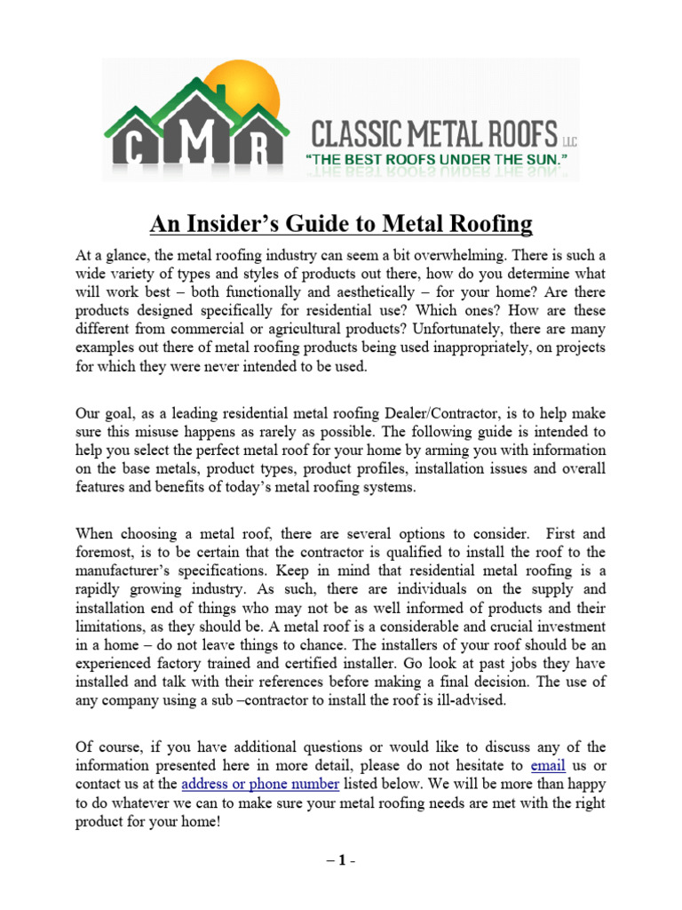 Metal Roof Guide | PDF | Roof | Sheet Metal