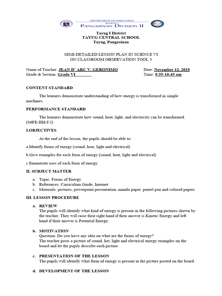 Detailed Lesson Plan | PDF | Lesson Plan | Heat