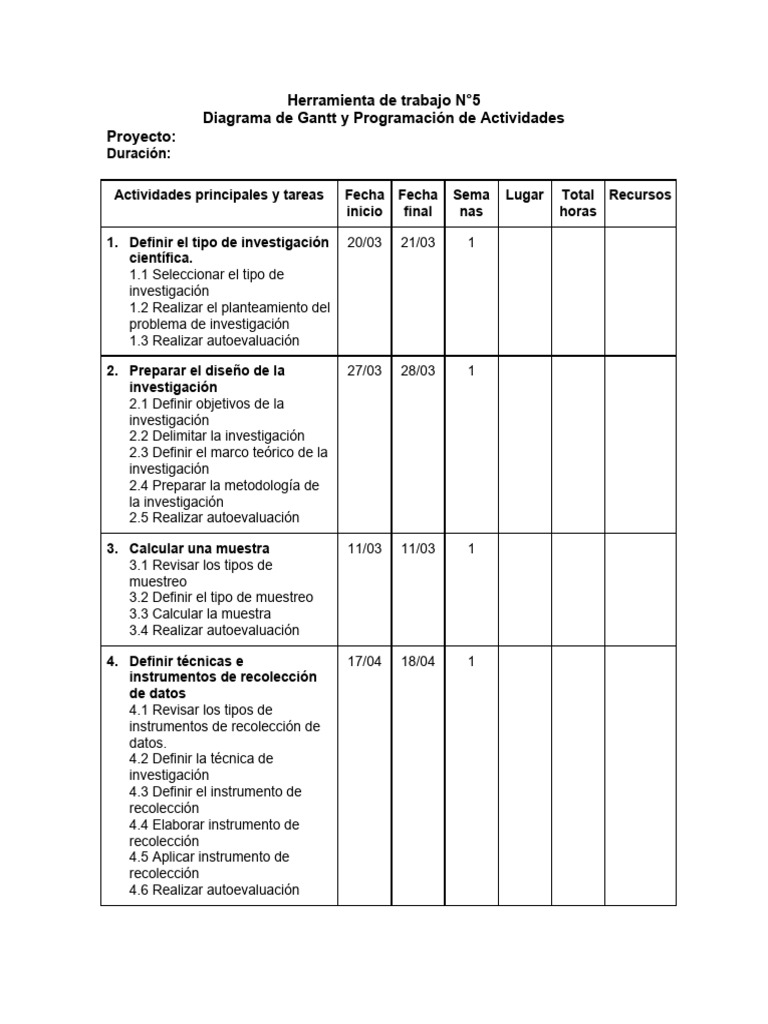 Herramienta 5 Diagrama de Gantt y Programación de Actividades | PDF