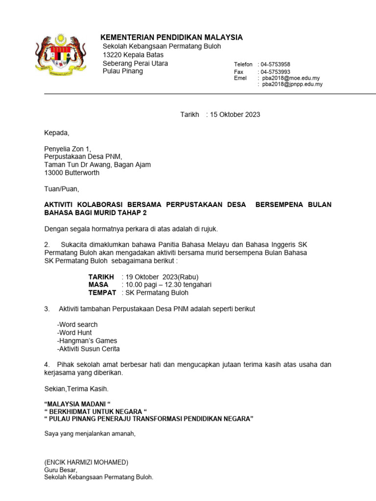 Surat Program Perpustakaan Desa | PDF