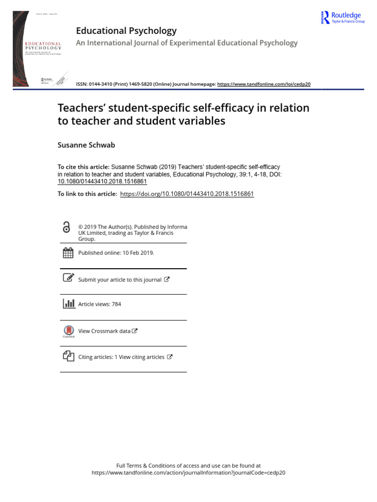 Teachers Student Specific Self Efficacy in Relation To Teacher and ...