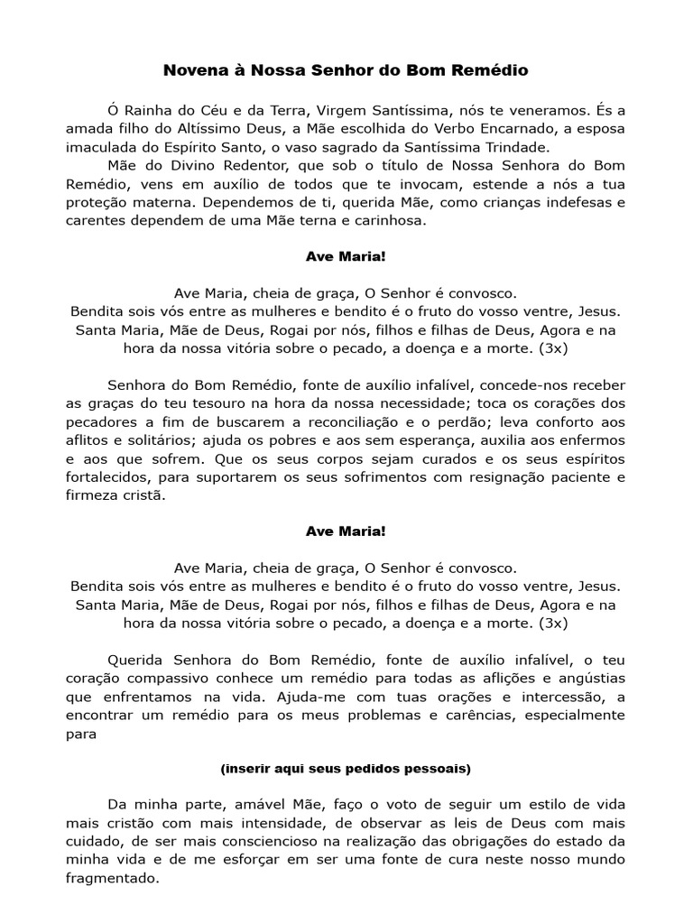 Novena A Nossa Senhora Do Bom Remédio | PDF | Maria, mãe de Jesus ...
