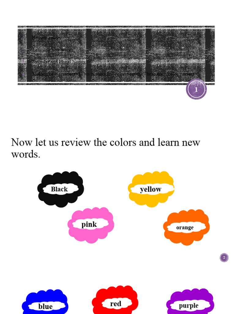 Colors and Nouns Learning Guide | PDF | Plural | Noun