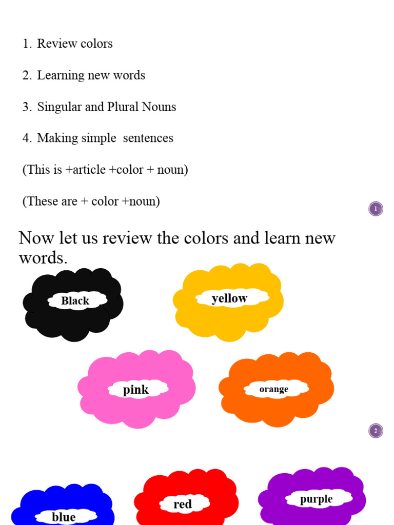 1IG-072623.Colors and Sentences | PDF | Grammatical Number | Plural