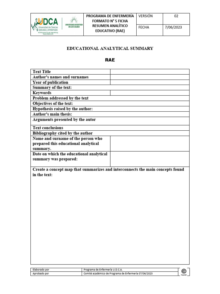 Formato N°5 Ficha RAE | PDF