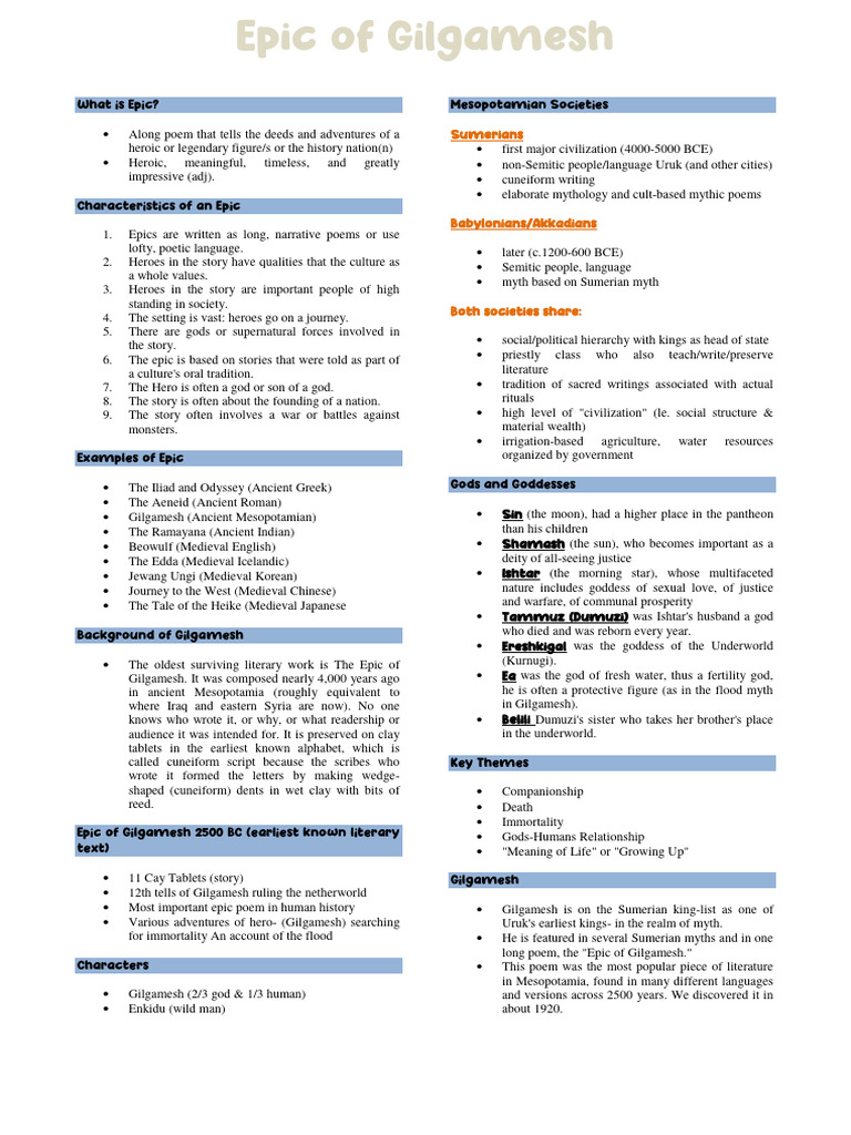 Afro-asian-Lesson-3-Epic-of-Gilgamesh | PDF | Epic Of Gilgamesh ...