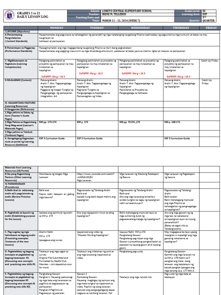 DLL - Esp 3 - Q3 - W7 | PDF