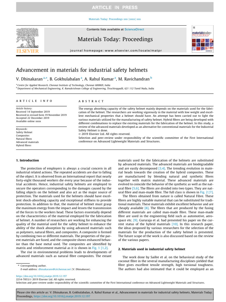 Materials Today: Proceedings: V. Dhinakaran, B. Gokhulabalan, A. Rahul Kumar, M. Ravichandran ...