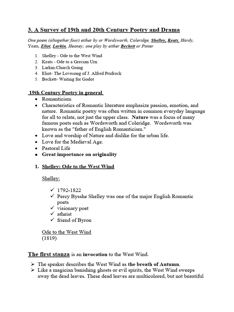 19th and 20th Century Poetry Overview | PDF | John Keats
