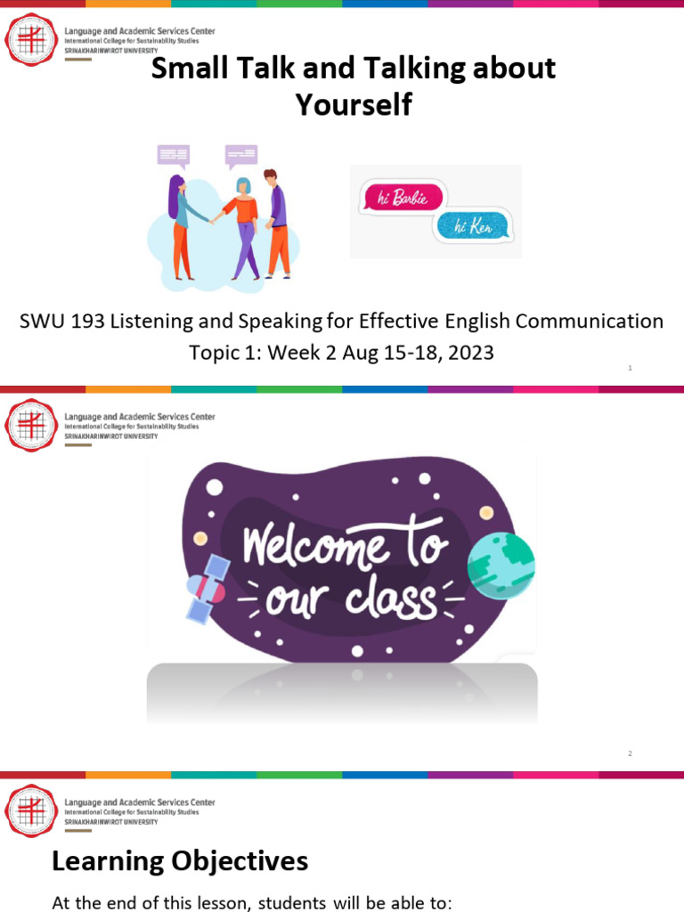 SWU193 Week 2 Topic 1 Small Talk and Talking About Yourself | PDF ...