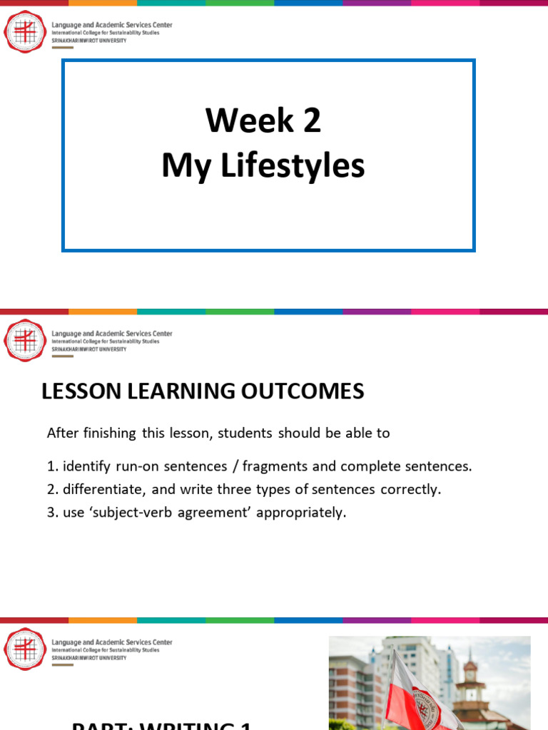 SWU194 Week 2 Topic 1 My Lifestyles | PDF | Subject (Grammar) | Verb