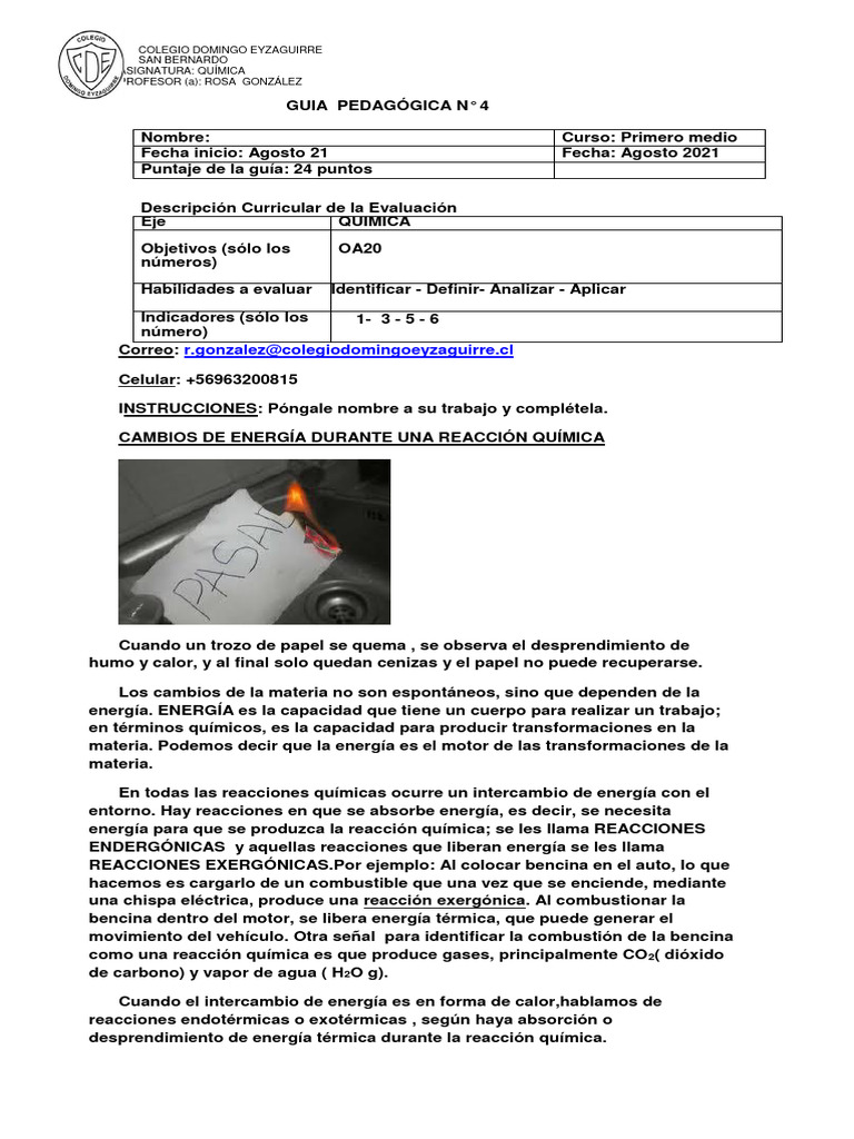 Guía 4 Química 1 Medio Pdf Química Naturaleza