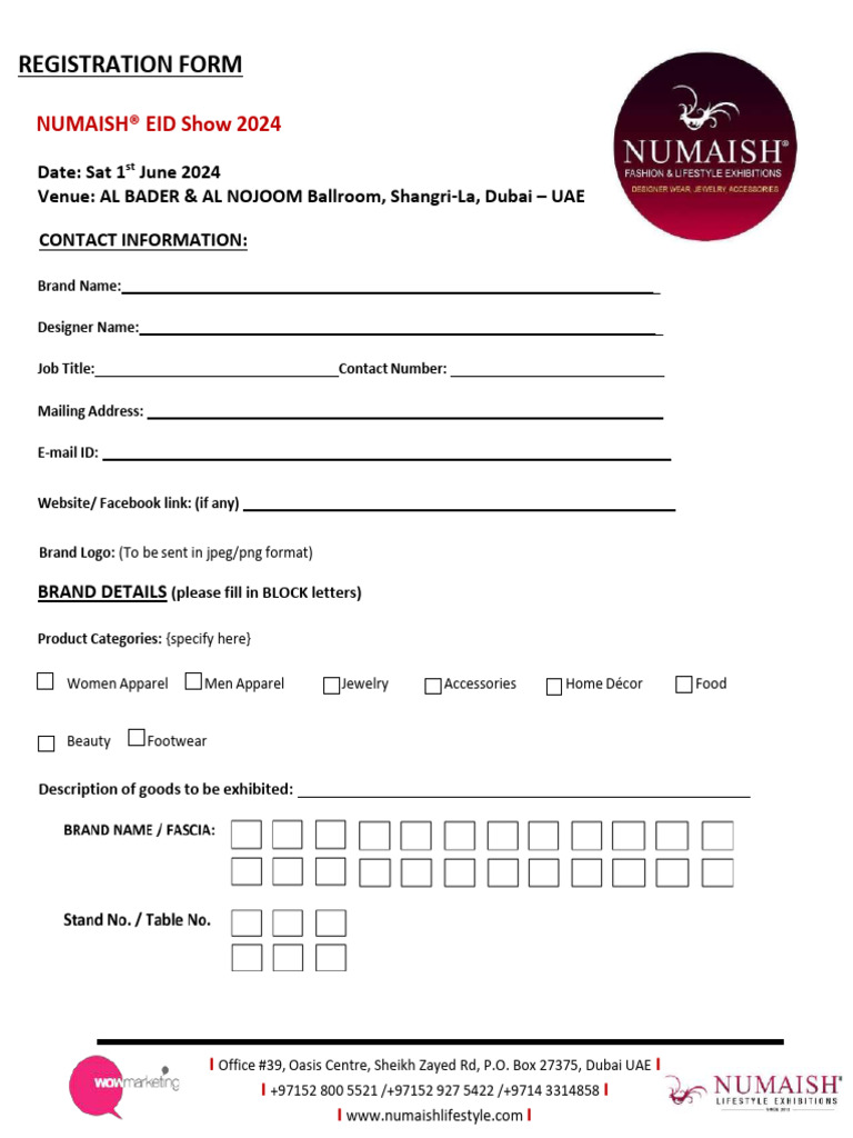 NUMAISH EID Show 2024 - Registration Form | PDF | Payments | Credit Card