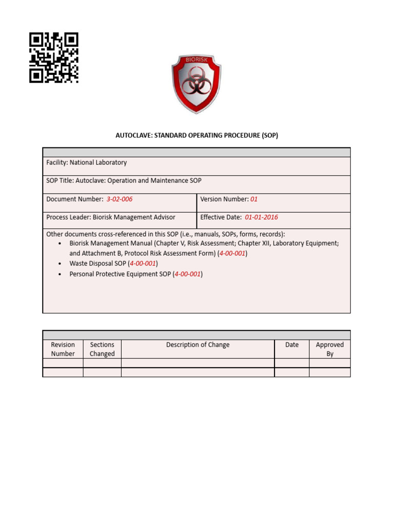 SM - SOPs - Autoclave SOP-good Example | PDF | Laboratories ...