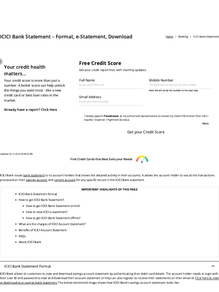 ICICI Bank Statement - Format, Charges, How To Download Online ...