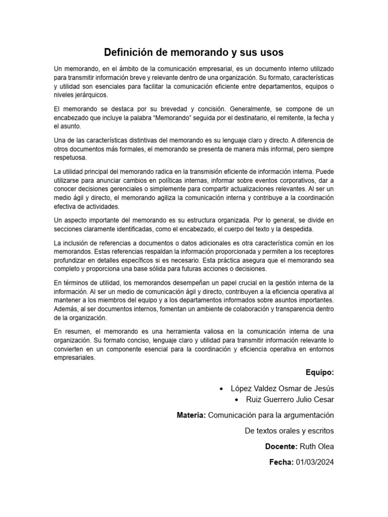 Definición de Memorando y Sus Usos | Descargar gratis PDF ...