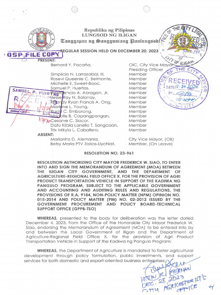 SP Resolution - MOA On Kadiwa | PDF | Audit | Ownership