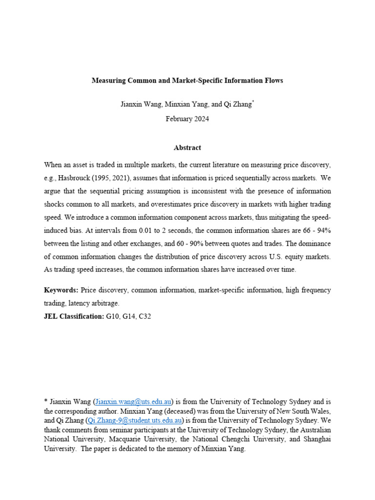 Common Information Share - 202402 | PDF | High Frequency Trading | Variance