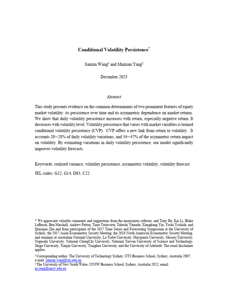 Conditional Volatility Persistence - 60 | PDF | Volatility (Finance) | Variance