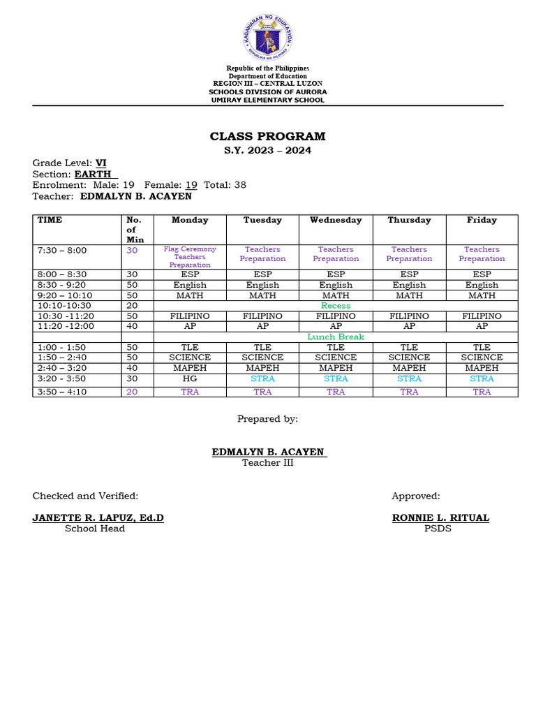 Class Program 2023-2024 MAM JANETH | PDF | Public Administration ...