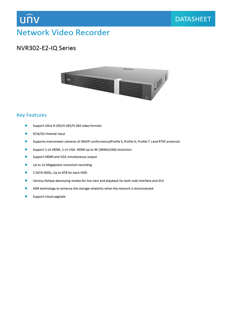 UNV【Datasheet】NVR302-E2-IQ Series V1.02-EN | Download Free PDF | Hdmi ...