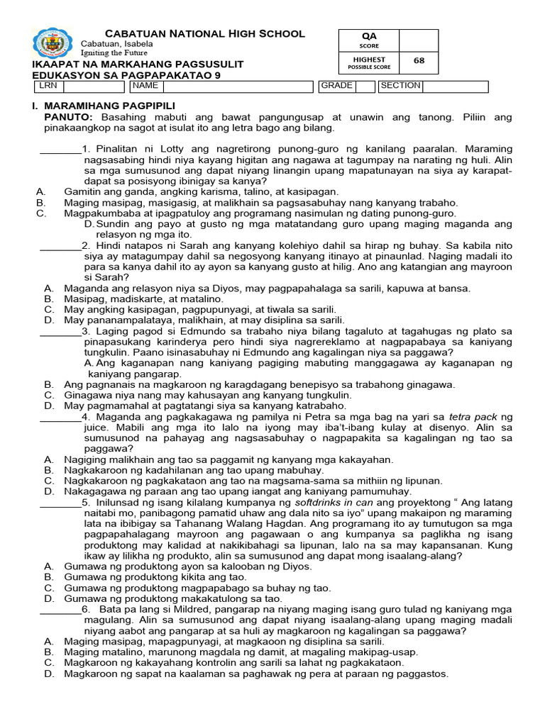 TQ ESP 3rd GRADING | PDF