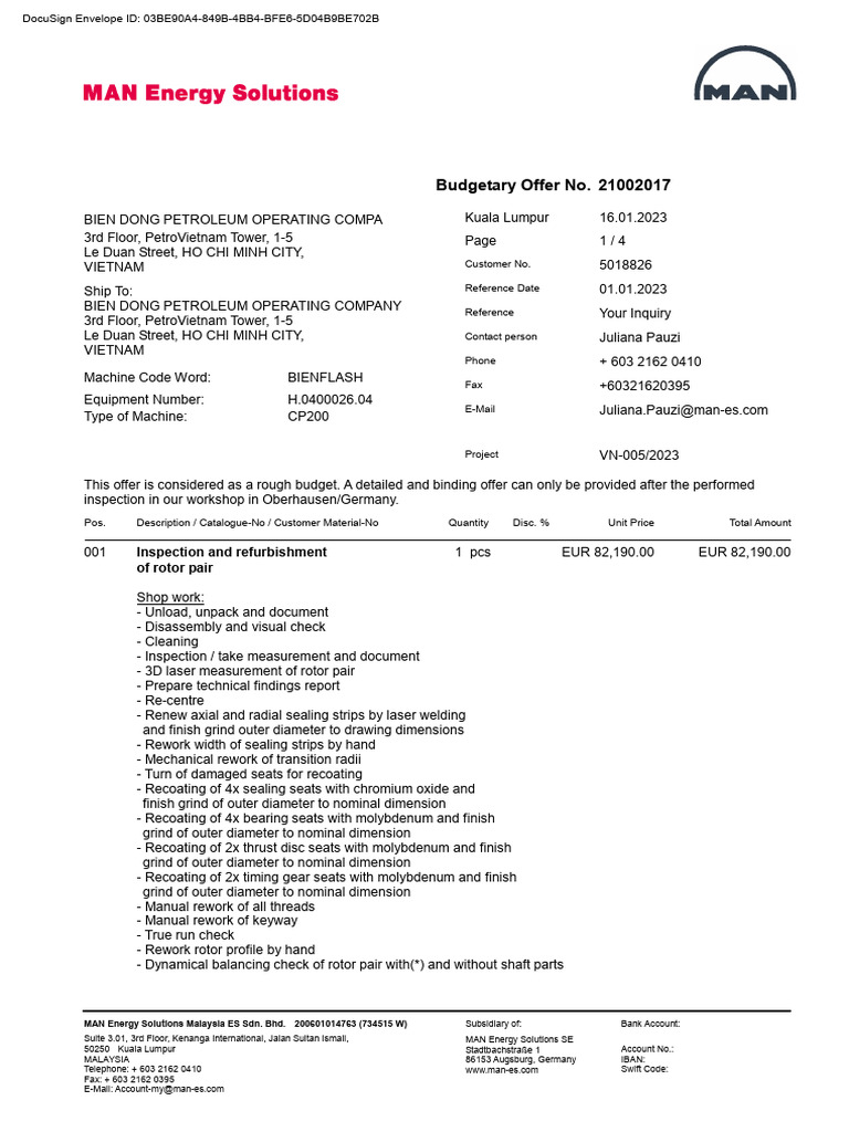 Budgetary Offer for Bien Dong Petroleum | PDF | Energy Crisis | Prices