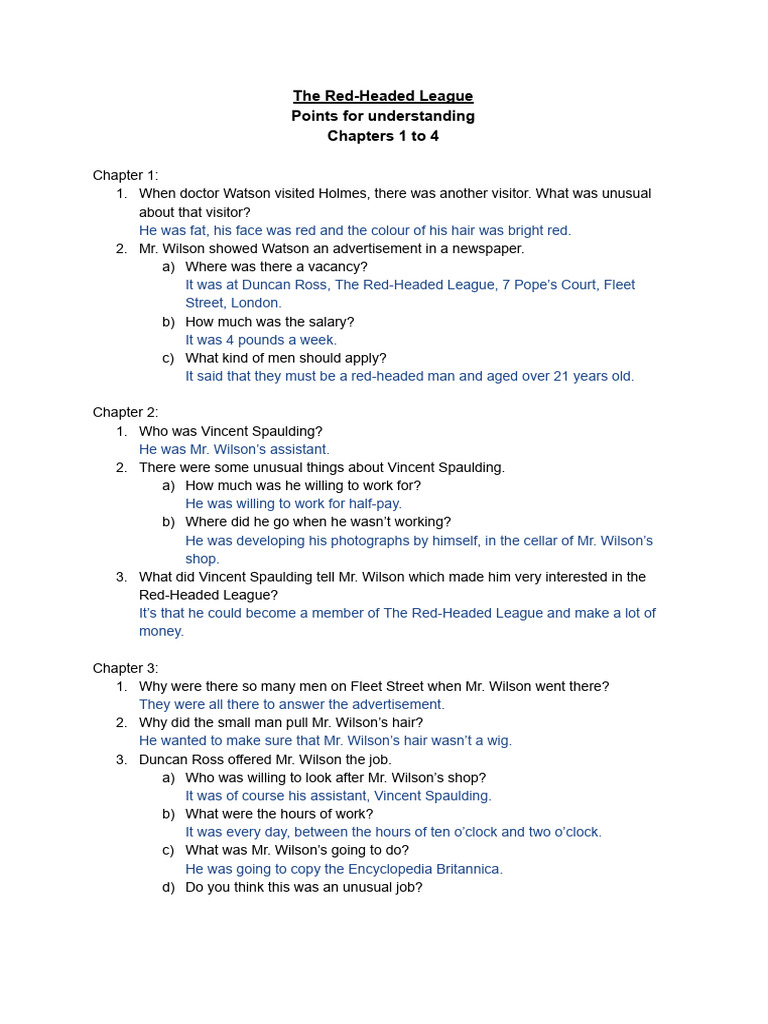 The Red-Headed League Part 1 | PDF | The Red Headed League | Arthur ...