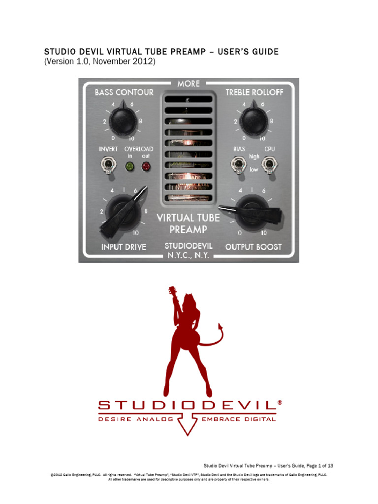 Studio Devil Virtual Tube Preamp - User'S Guide (Version 1.0, November 2012) | Download Free PDF ...