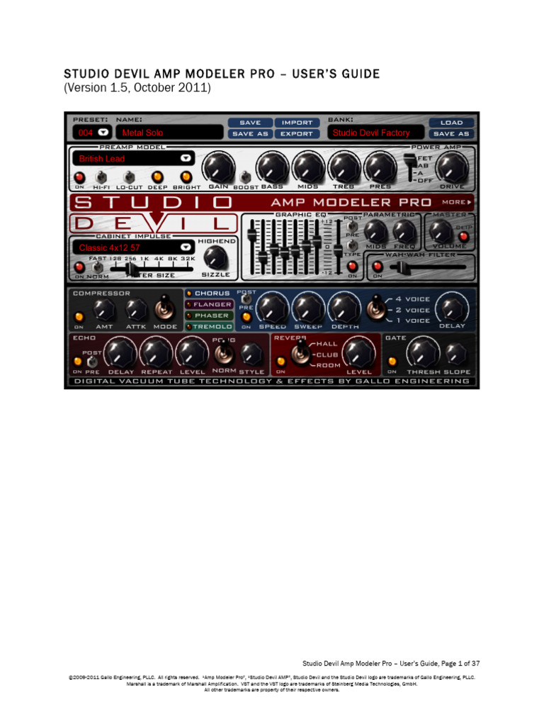Studio Devil Amp Modeler Pro - User'S Guide (Version 1.5, October 2011 ...