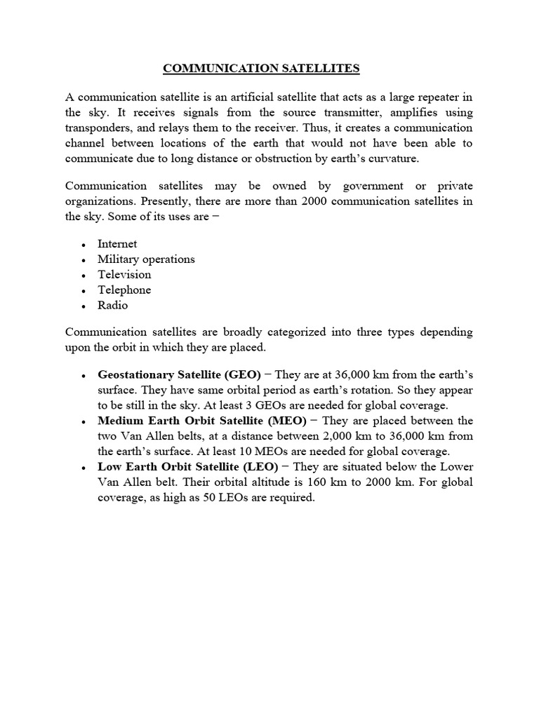 Communication Satellites | PDF | Science & Mathematics