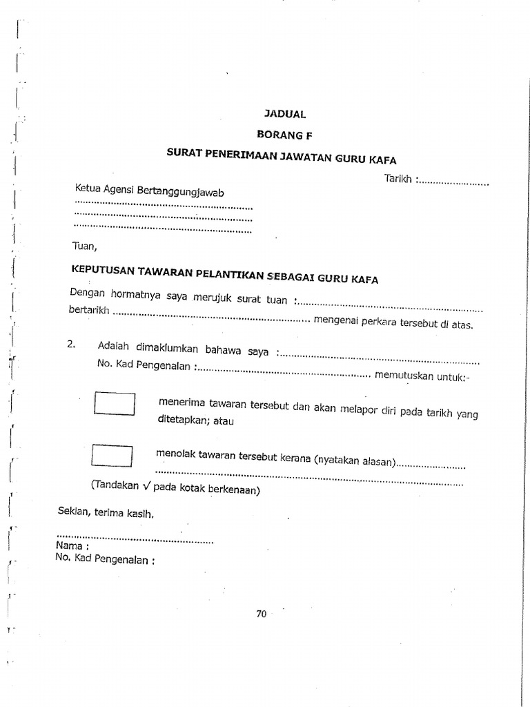 Borang Penerimaan Jawatan Guru KAFA | PDF